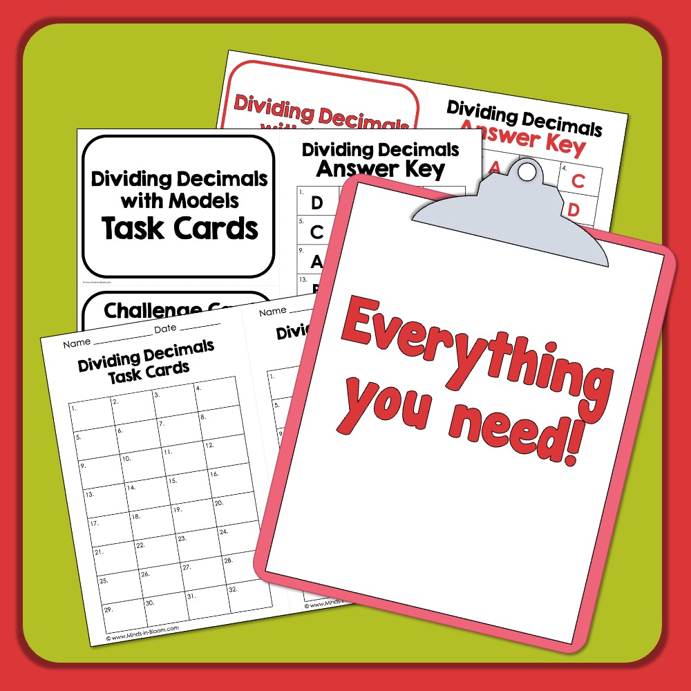 Dividing Decimals with Modeling Task Cards - Multiple-Choice, Engaging ...