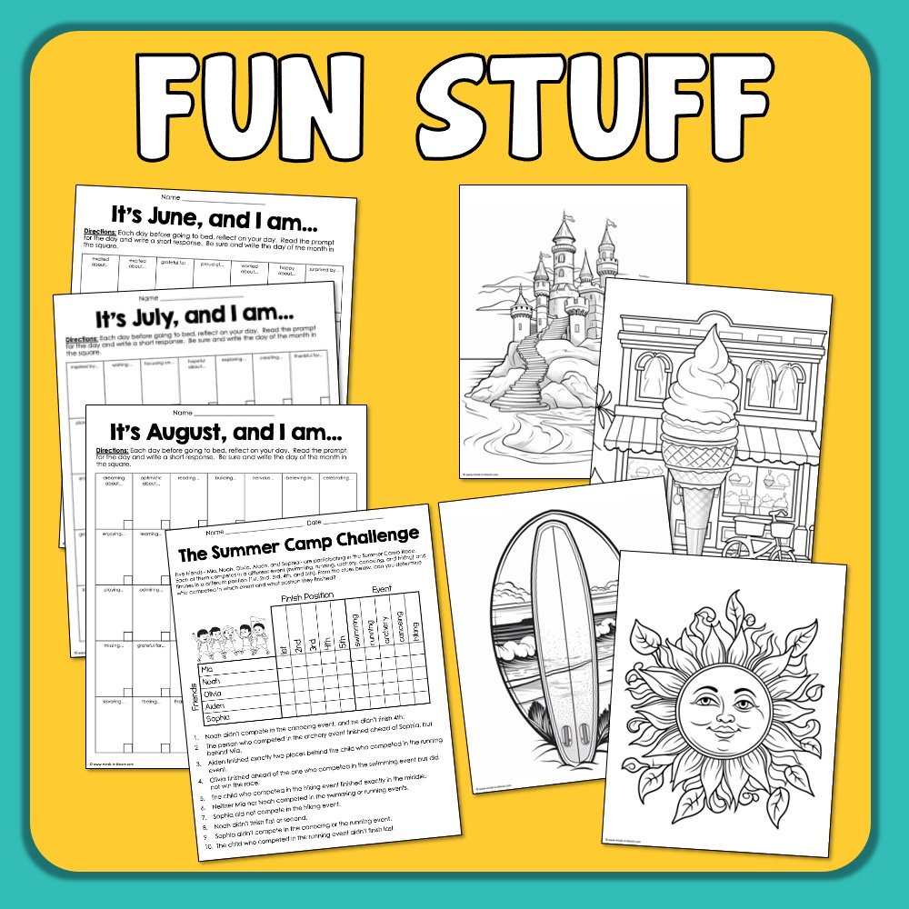 Summer Packet Including Summer Coloring Pages, Word Search, Math ...