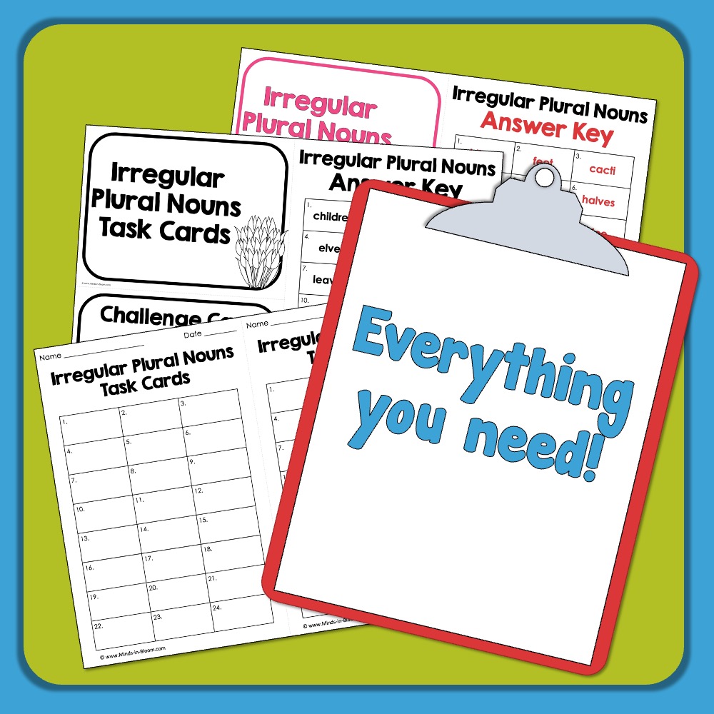 Irregular Plural Nouns Task Cards - Engaging Short Answer Grammar ...