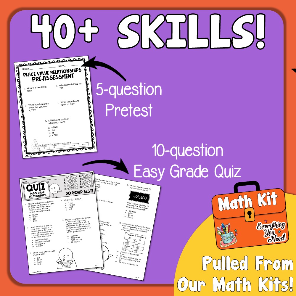 4th Grade Math Assessments To Last ALL Year Place Value Fractions