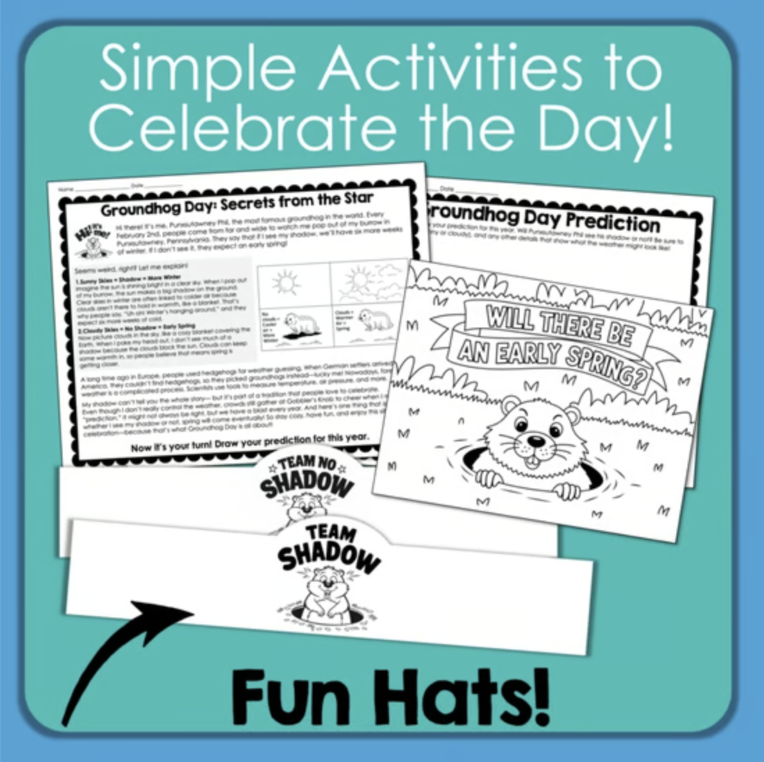 Groundhog Day Hat Headband - Lesson Prediction Shadows Coloring Worksheet