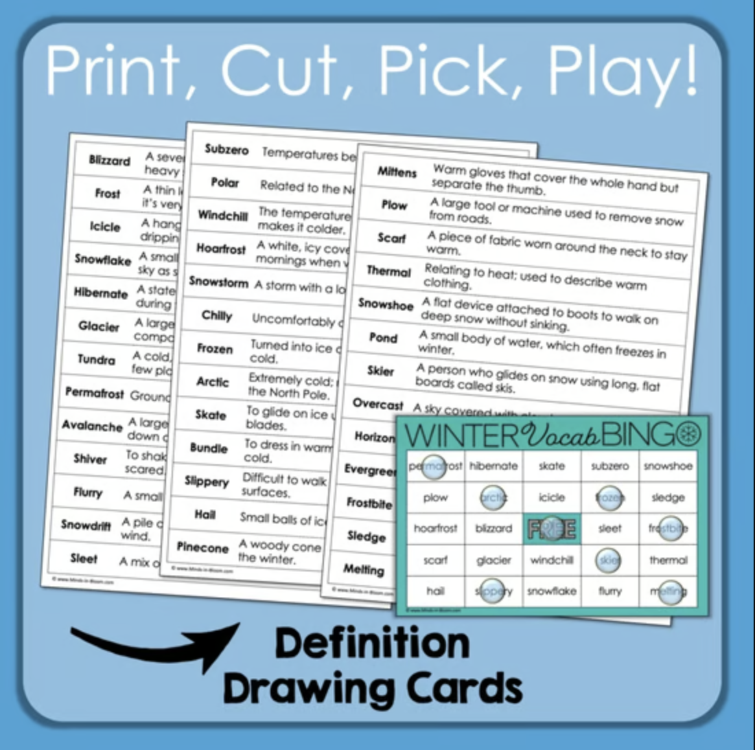 Winter Word Bingo Cards Vocabulary Building and Reading Sight Word ...