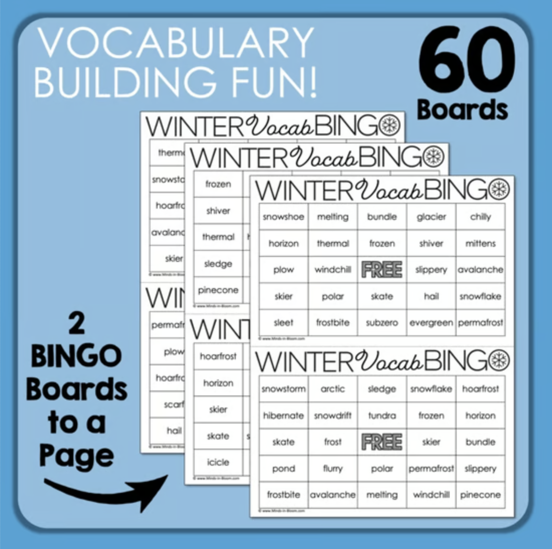 Winter Word Bingo Cards Vocabulary Building and Reading Sight Word ...