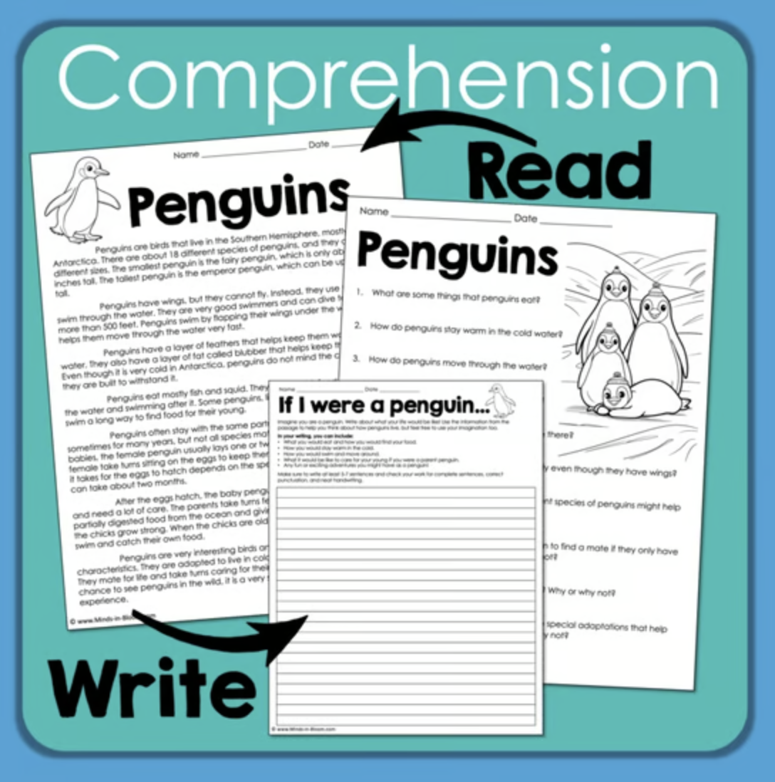 Penguin Craft Template Reading Comprehension If I Were a Penguin Writing