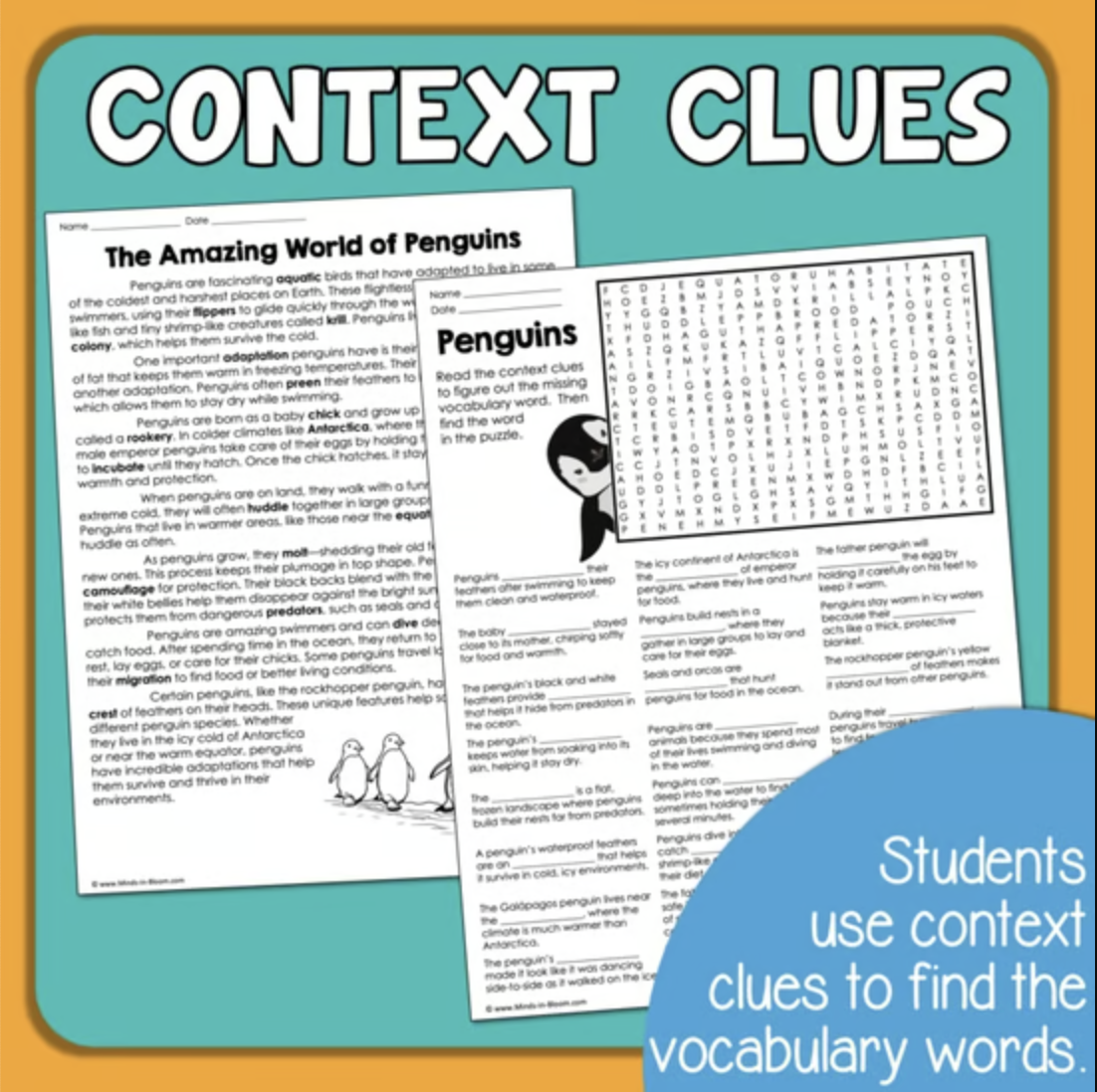 Penguin Vocabulary World Penguin Day Winter Context Clues Worksheets JANUE1