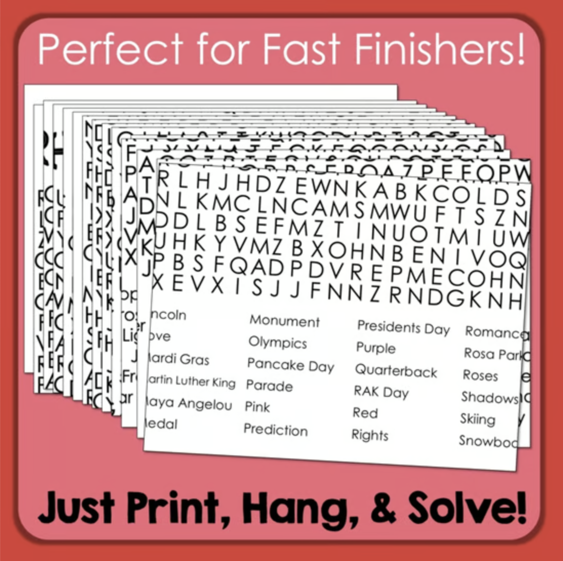 February Word Search includes Black History Month, Presidents Day ...