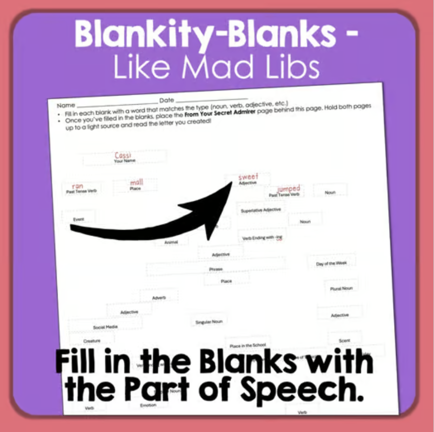 Valentines Day Mad Libs Grammar Valentines Morning Work Writing Center ...